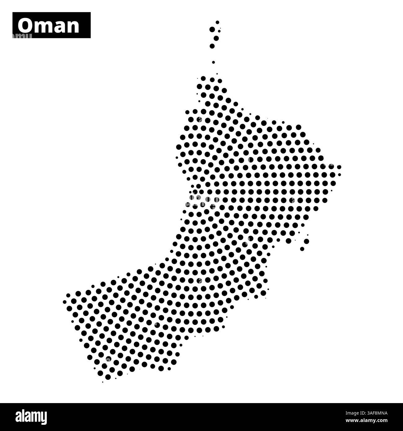 A detailed outline of Oman illustrated with a dotted texture ...
