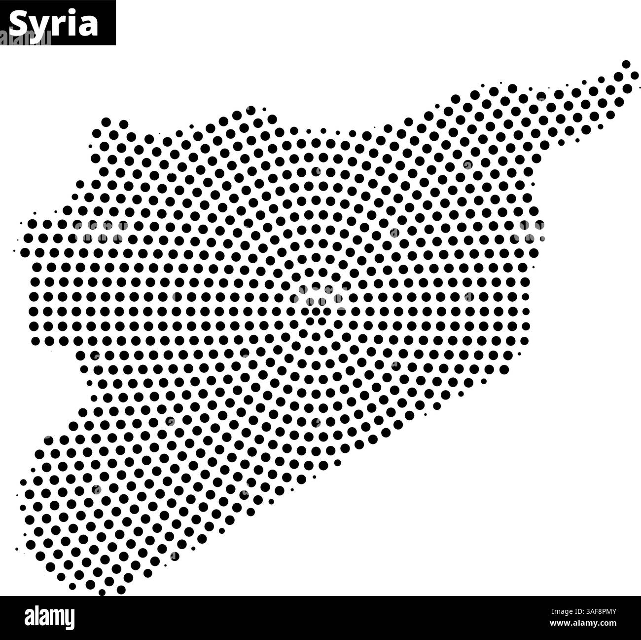 Detailed dot pattern illustrates the geographic outline of Syria ...