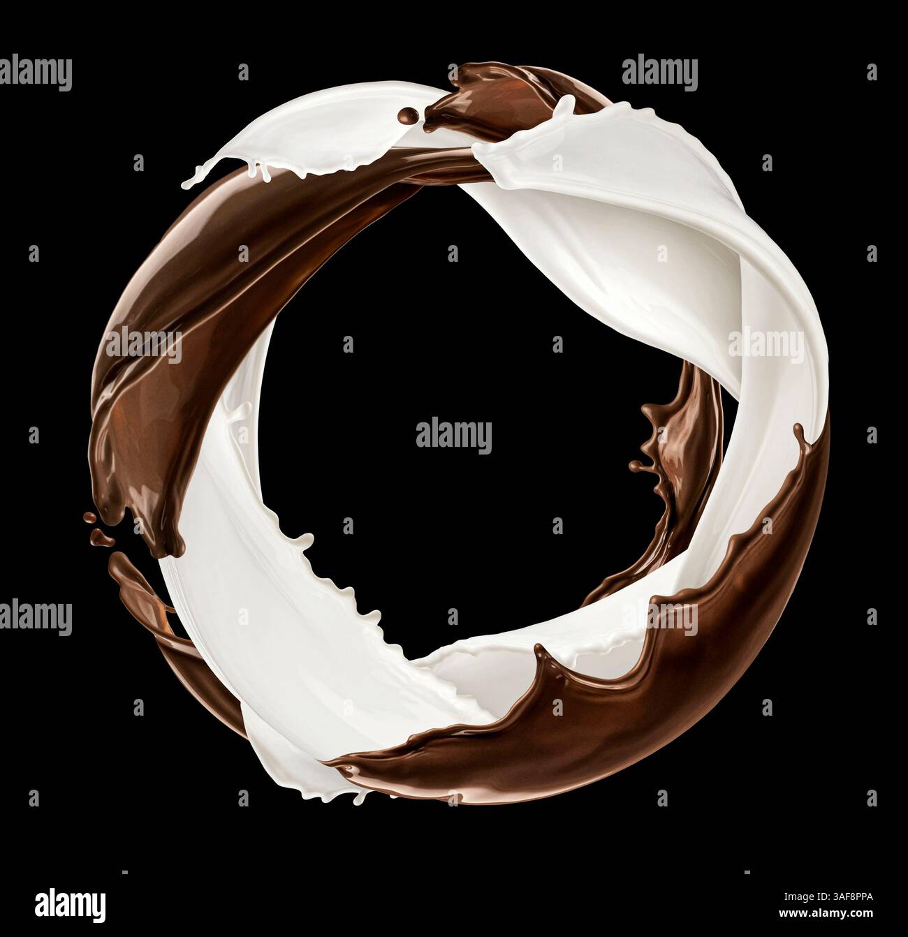 Round splash of chocolate and milk on black background Stock Photo - Alamy