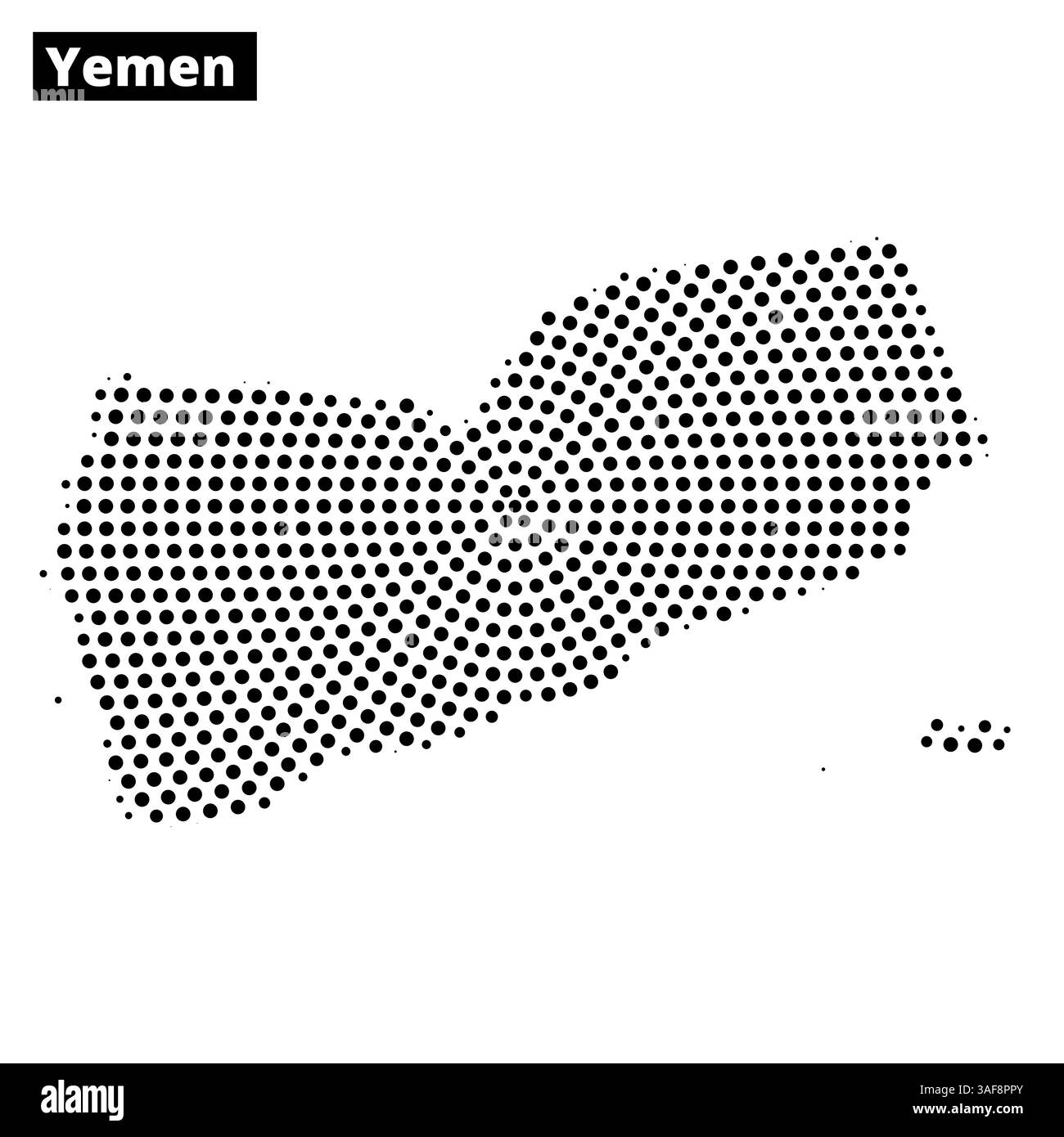 This map outline of Yemen displays a dotted pattern, illustrating ...