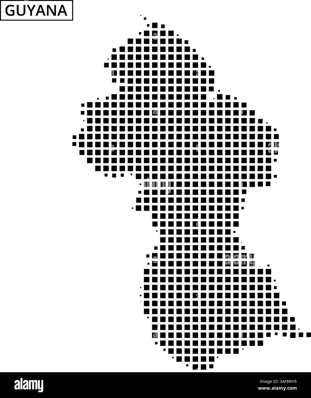 A map outline of Guyana displaying its distinct shape and geographical features clearly marked ...