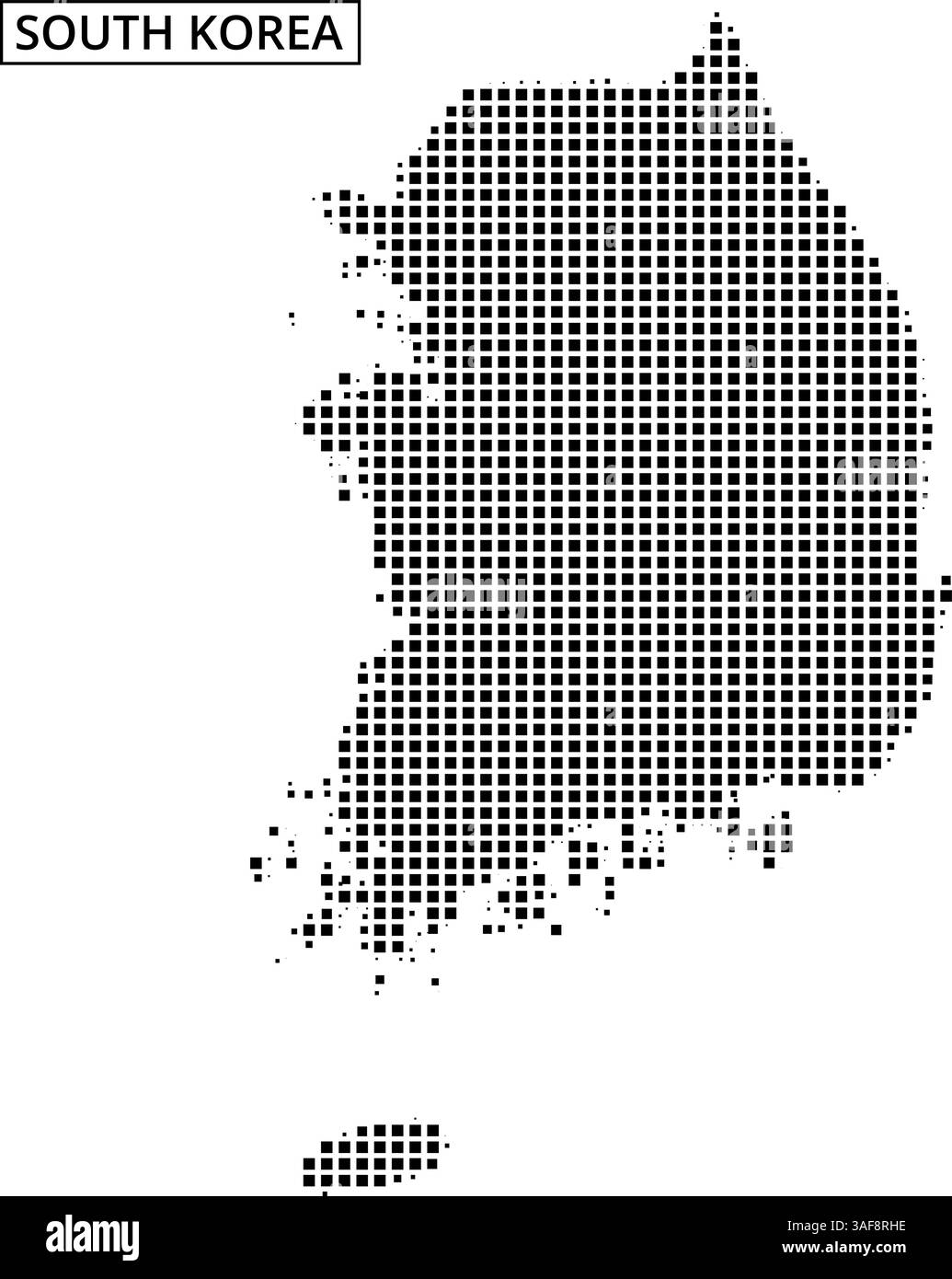Dotted map of South Korea showcasing its unique shape against a plain ...