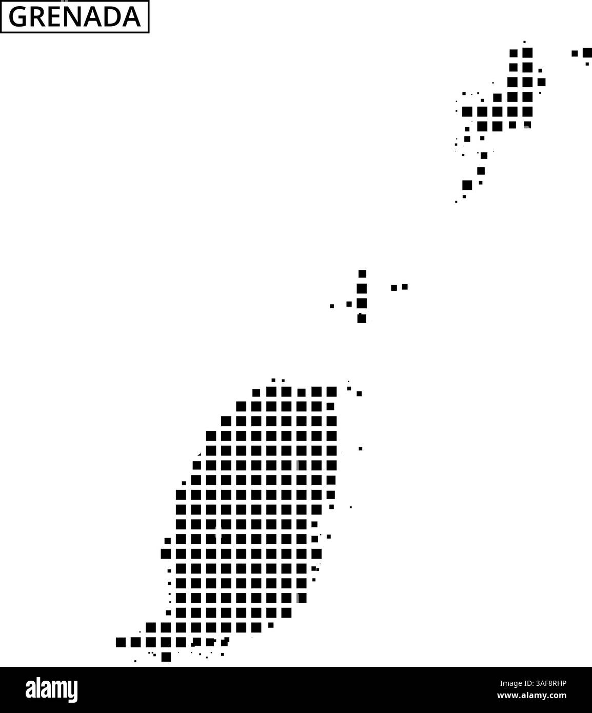 Detailed outline of Grenada highlighting its geography and surrounding islands using a grid ...