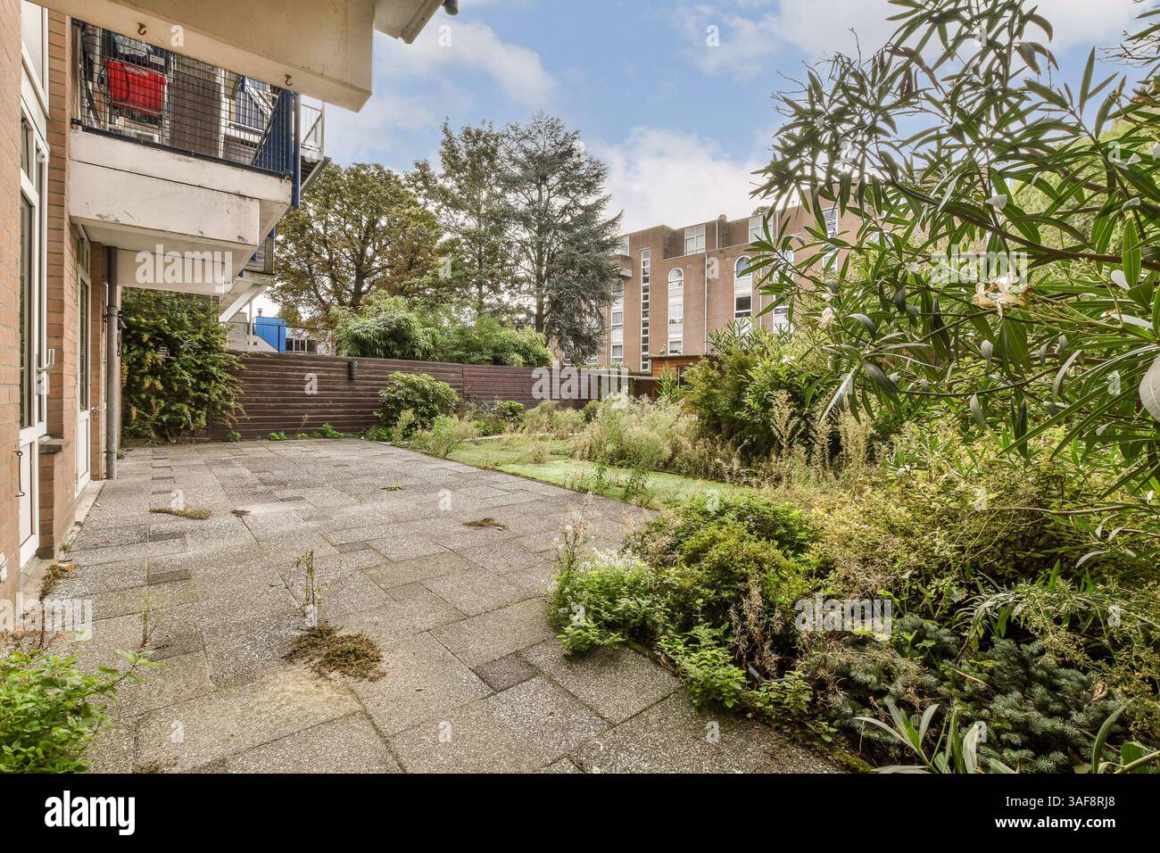 A peaceful garden area in an urban setting, featuring lush greenery ...