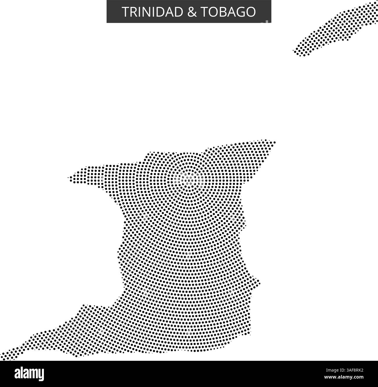 This map outline of Trinidad and Tobago displays a dotted pattern ...