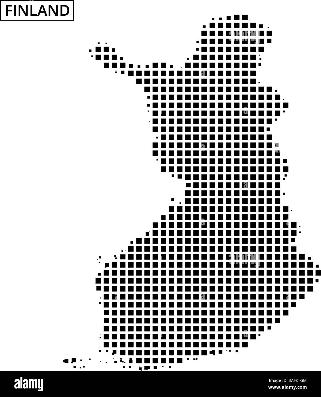 A detailed map outline of Finland is presented in a dotted monochrome ...