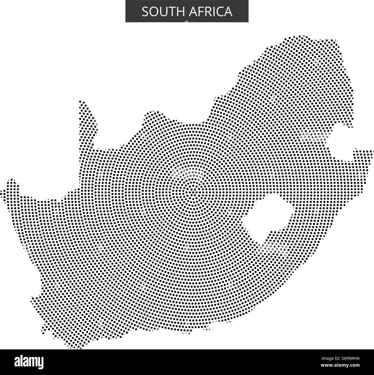 A dotted map outlines South Africa, showcasing the country's shape with ...
