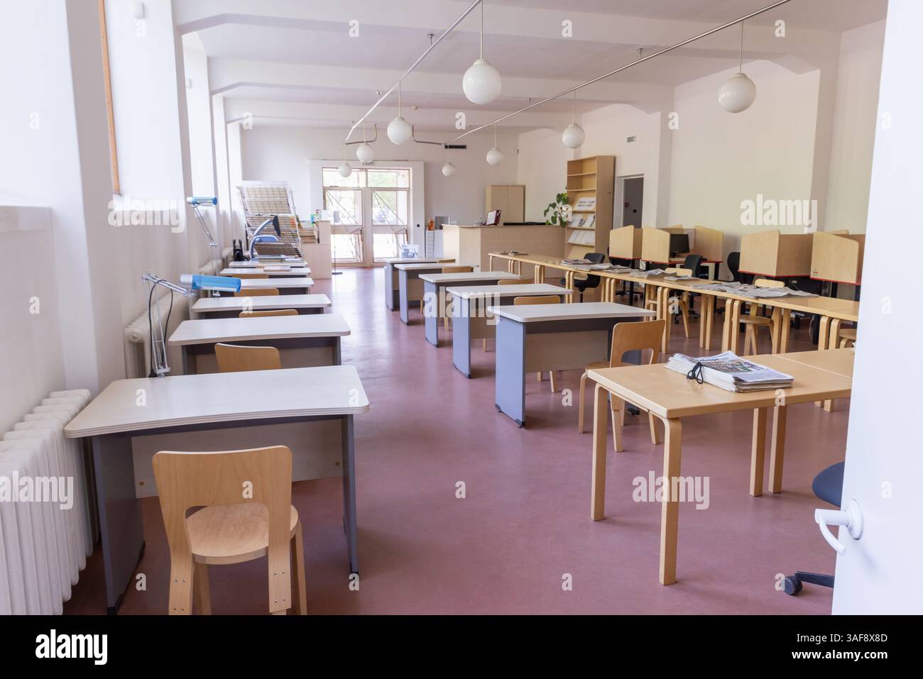 Vyborg, Russia - July 17, 2023: Interior of additional reading room of ...