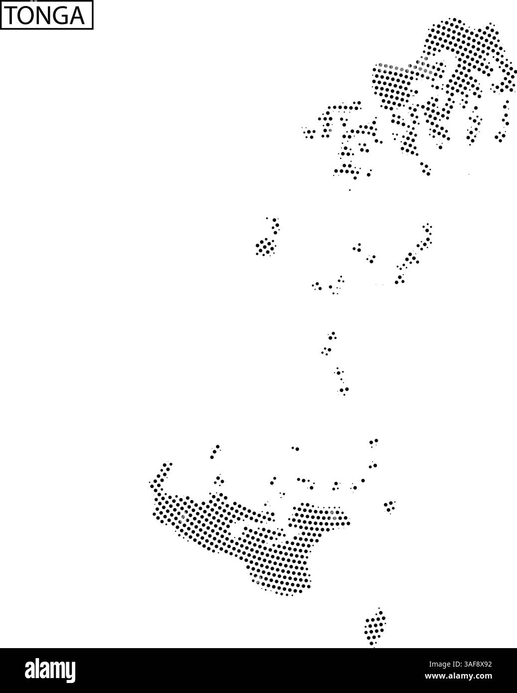 A detailed dot pattern outlines the islands of Tonga, emphasizing its ...
