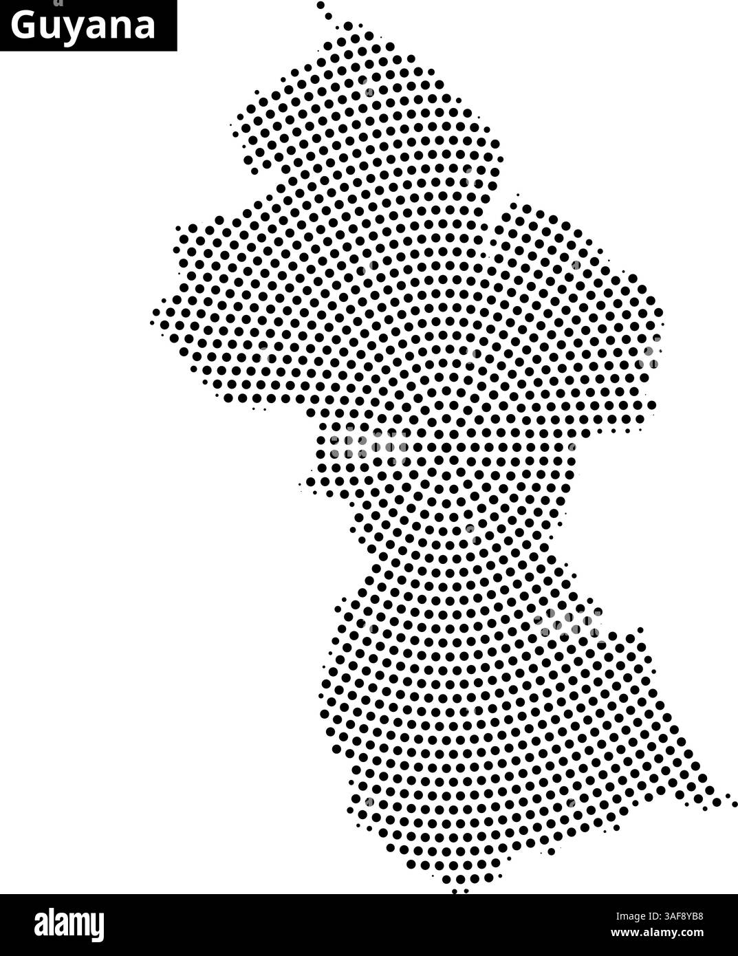 A map outline of Guyana displaying its distinct shape and geographical features clearly marked ...