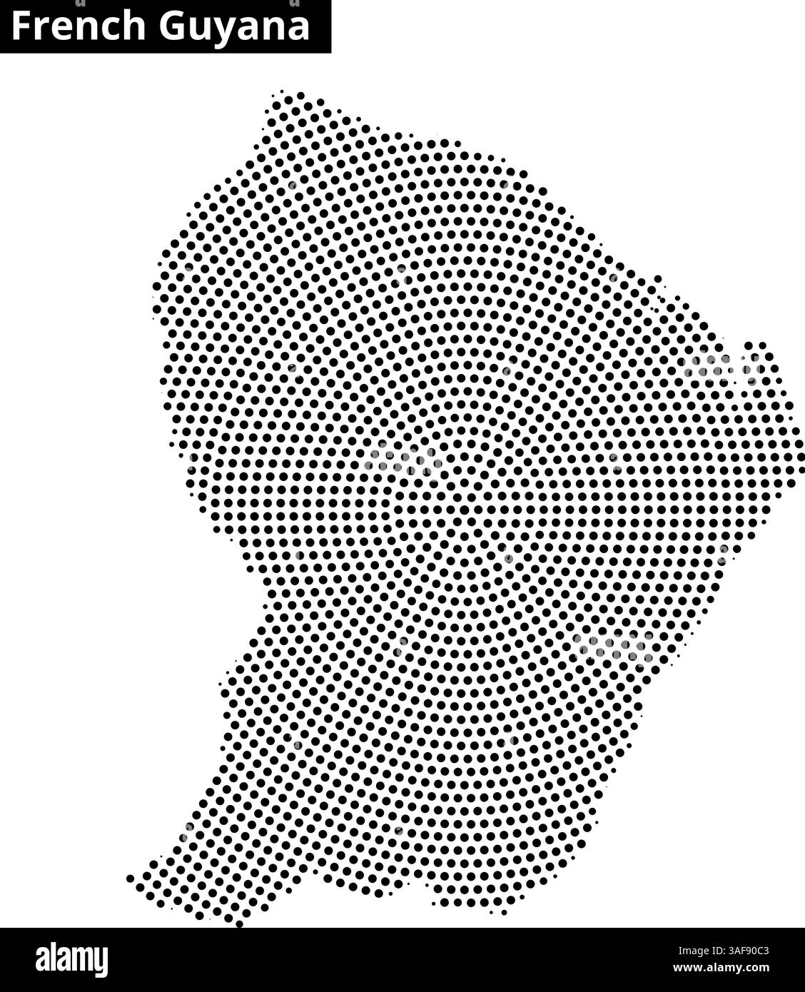 This illustration displays a dotted map of French Guyana, emphasizing ...