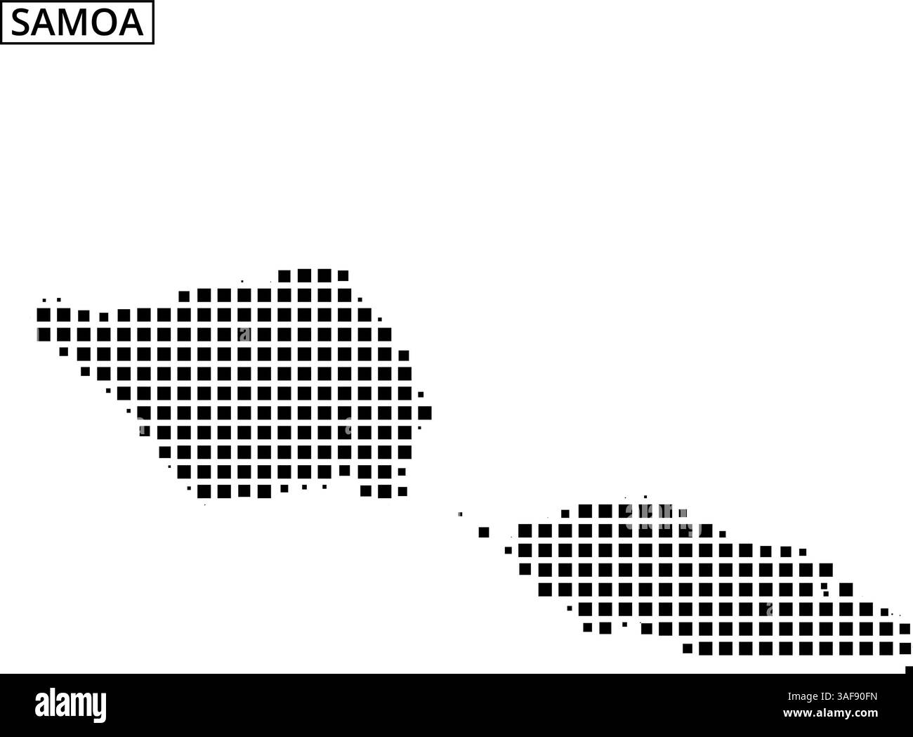 This visual displays a dotted map of Samoa, emphasizing its key islands ...