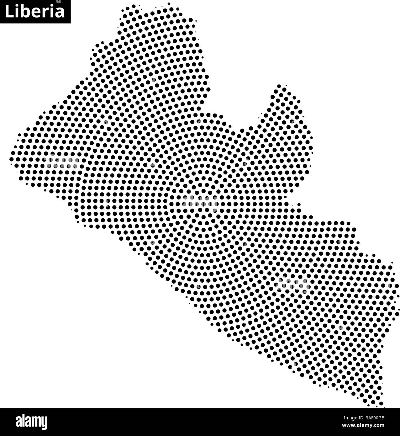 A dot pattern illustration outlines the map of Liberia, emphasizing its ...