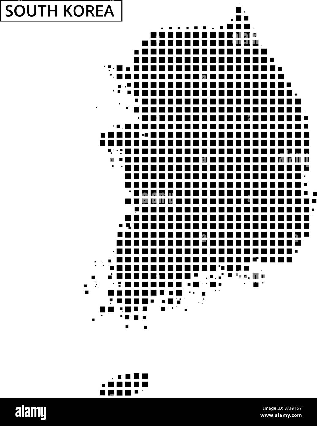 Dotted map of South Korea showcasing its unique shape against a plain ...