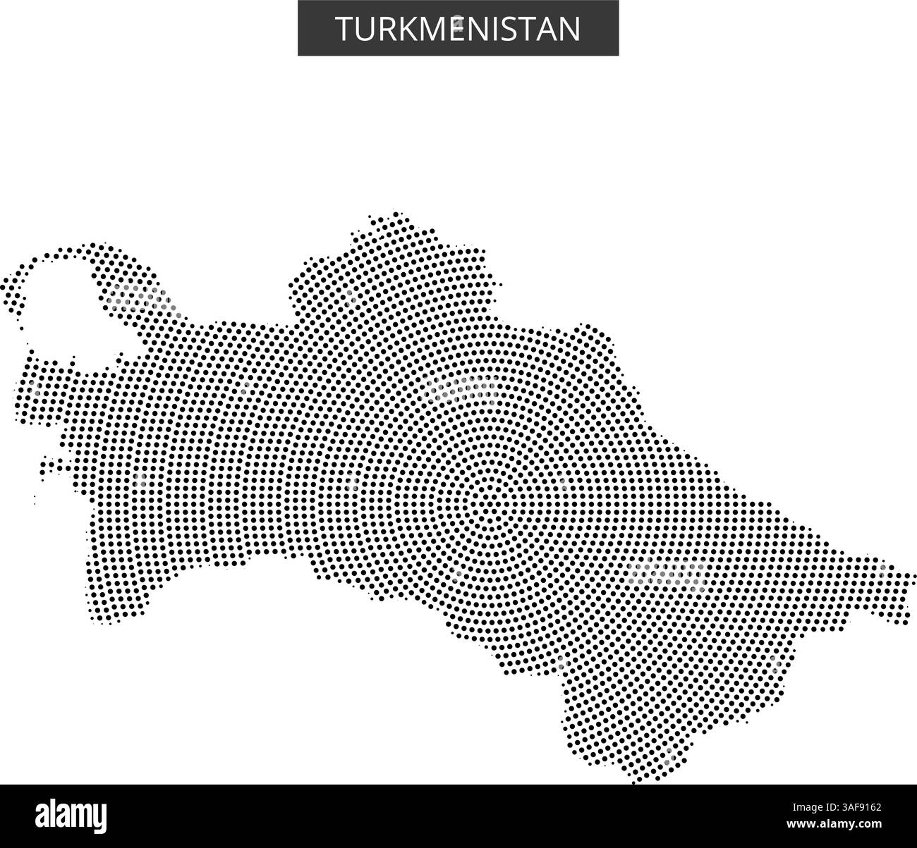 The distinctive outline of Turkmenistan is created using a dotted ...