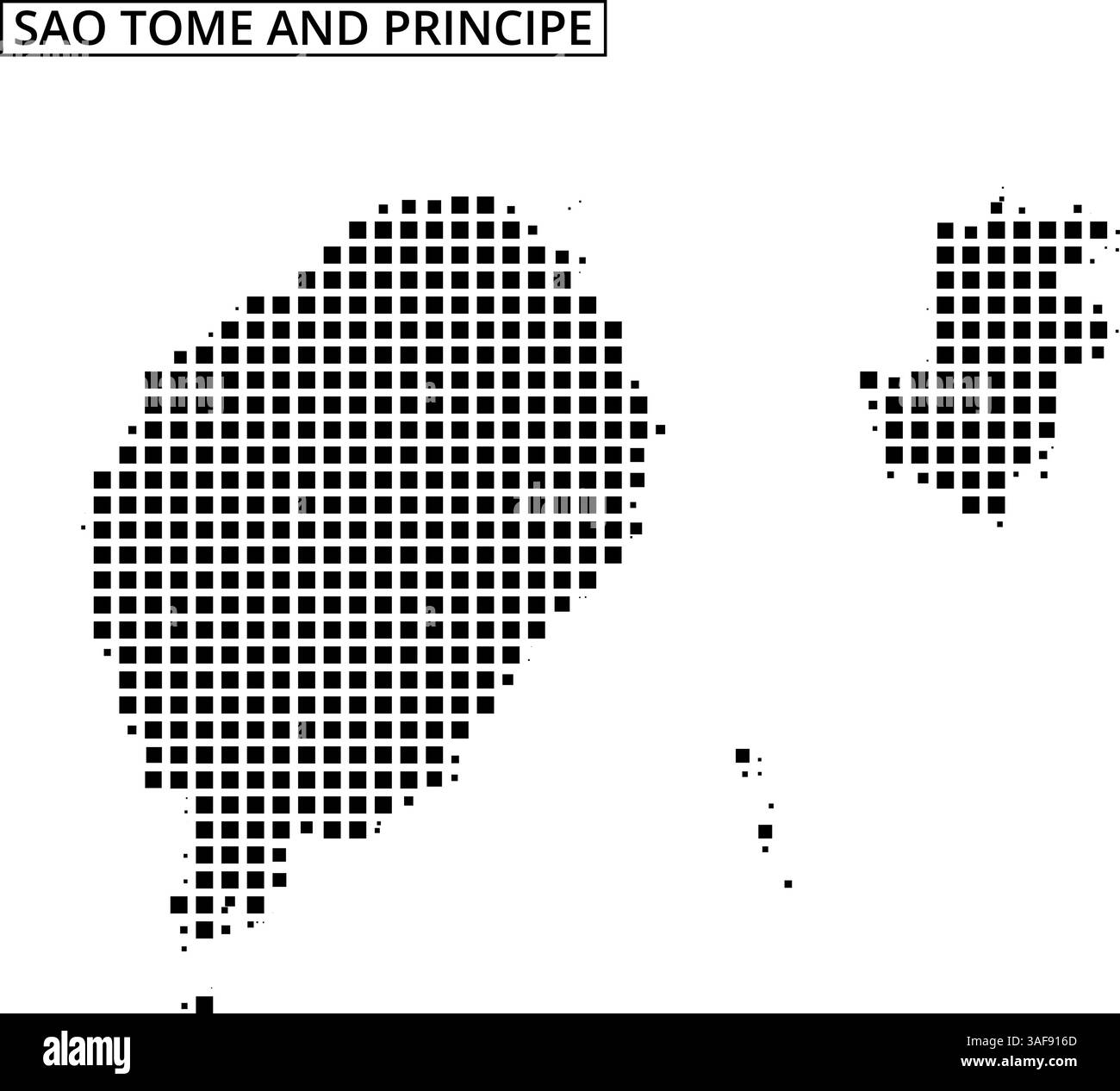 The graphic showcases a pixelated outline of Sao Tome and Principe ...