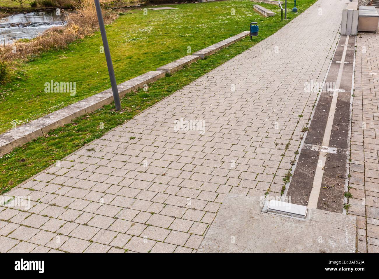Open modern flood barrier in a city, flood gates protecting city ...