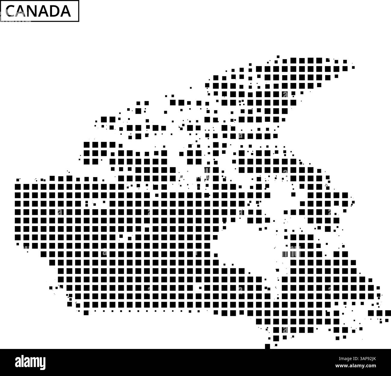 A dotted representation of Canada highlights its geographical features ...