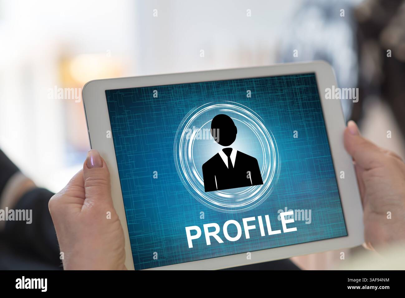 Tablet screen displaying profile hi-res stock photography and images ...