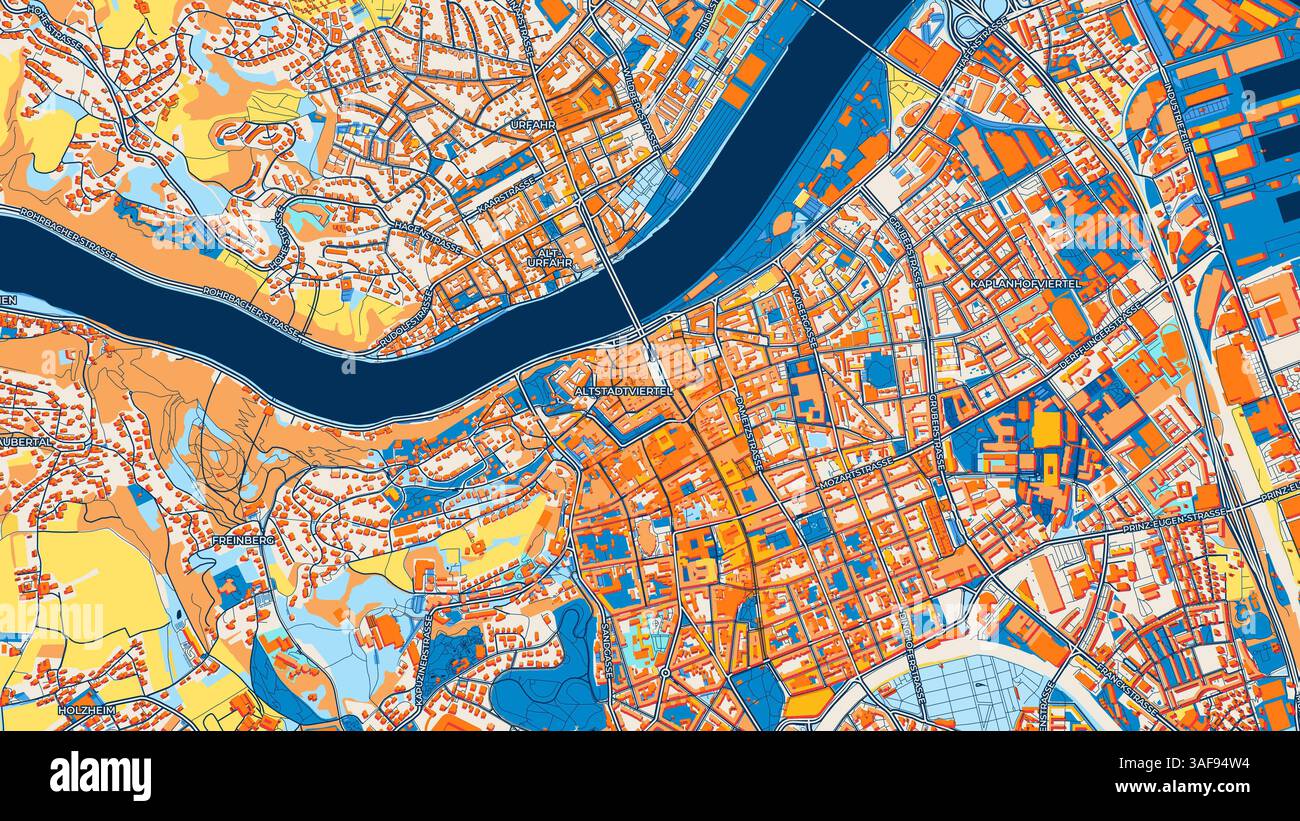 Colorful Linz Art Map with Labels and Buildings with many details for ...