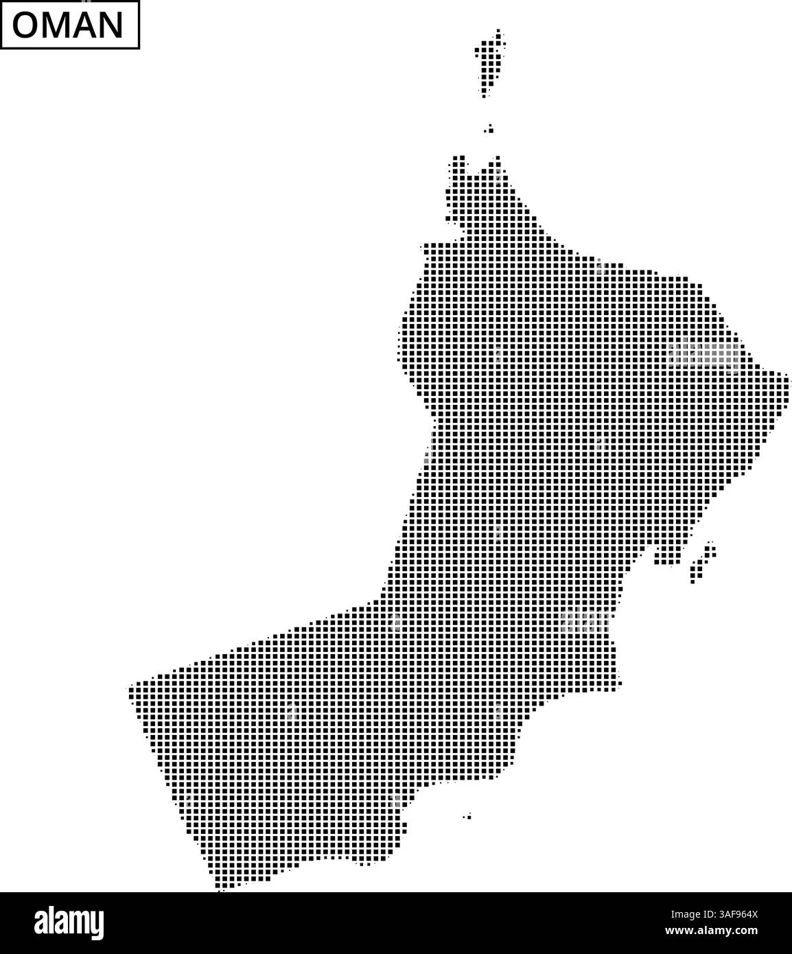 A detailed outline of Oman illustrated with a dotted texture ...
