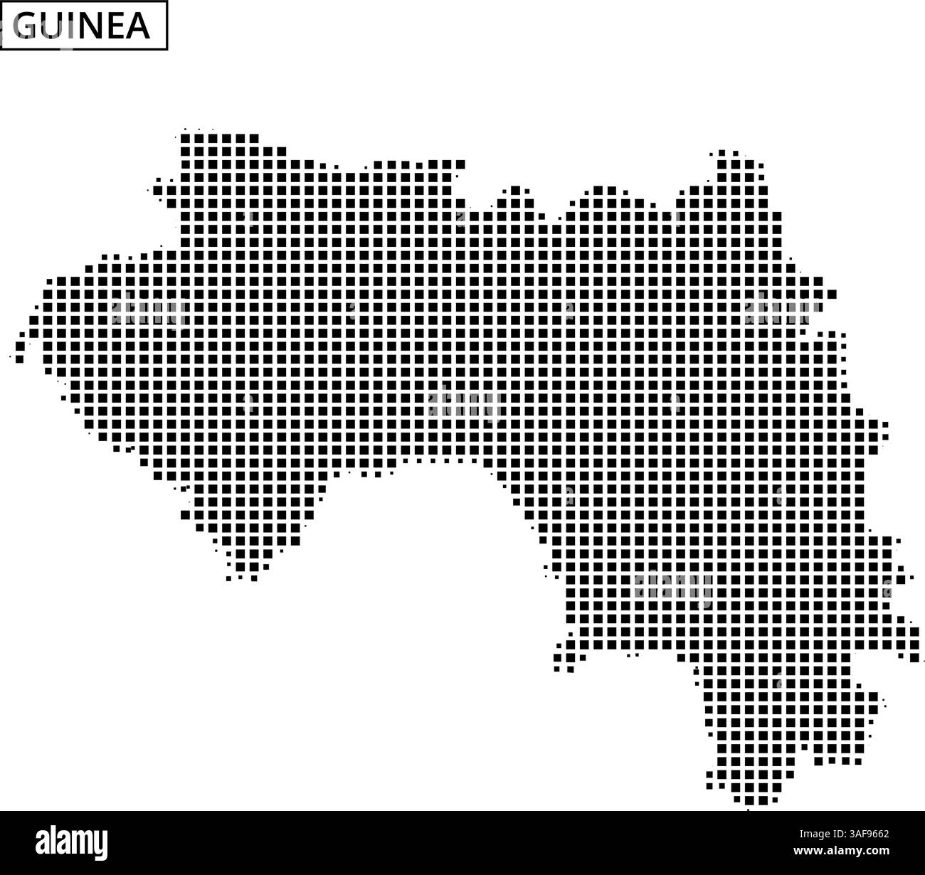 This visual displays a dotted map of Guinea, showcasing its geographic ...