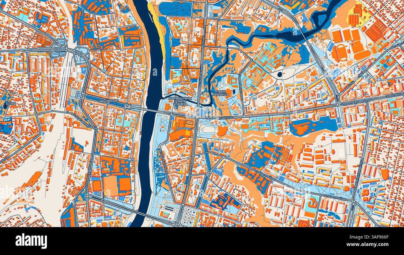 Colorful Vitebsk Art Map with Labels and Buildings with many details ...