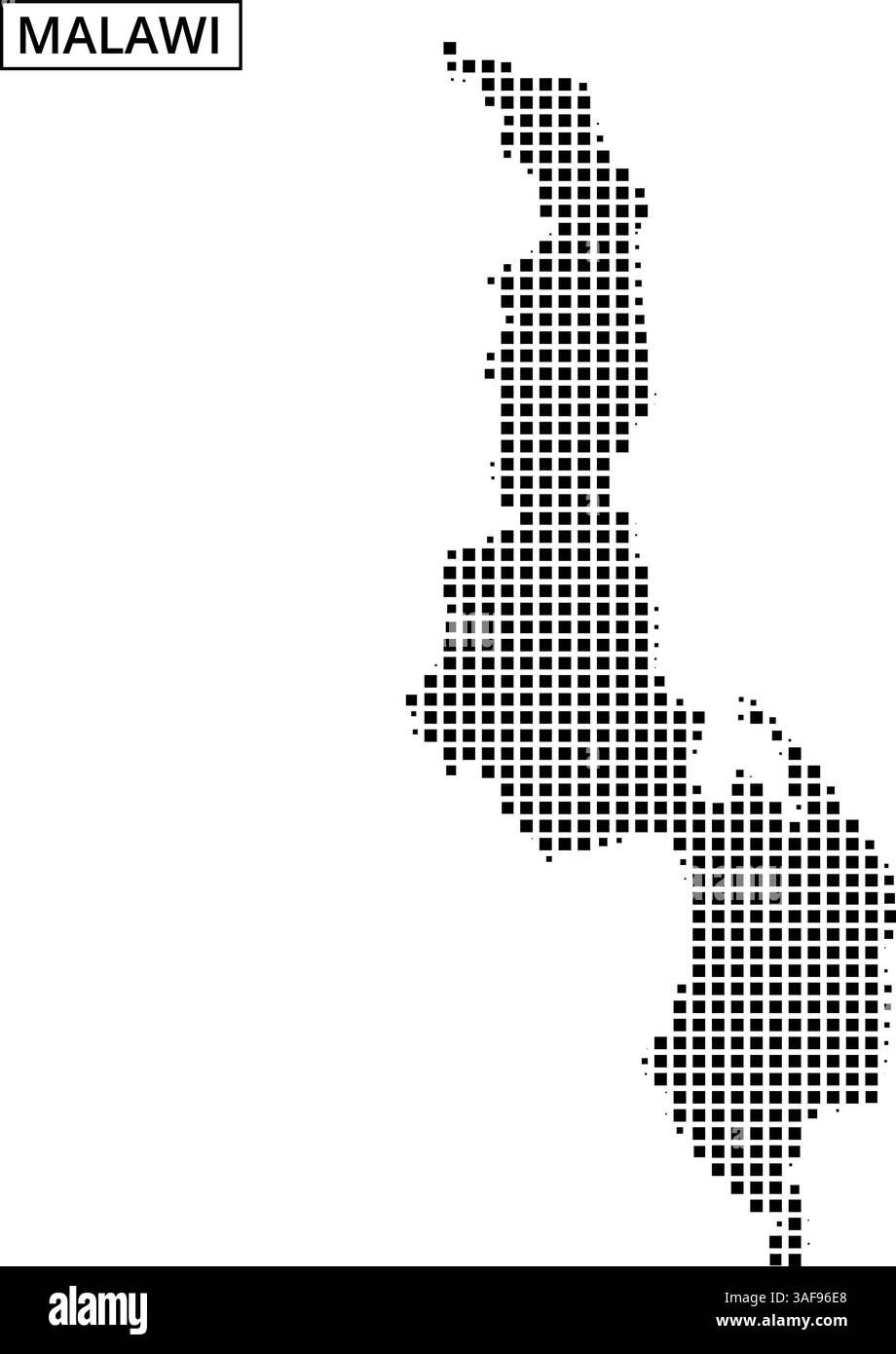 Featuring a dotted representation of Malawi, this map outlines its ...