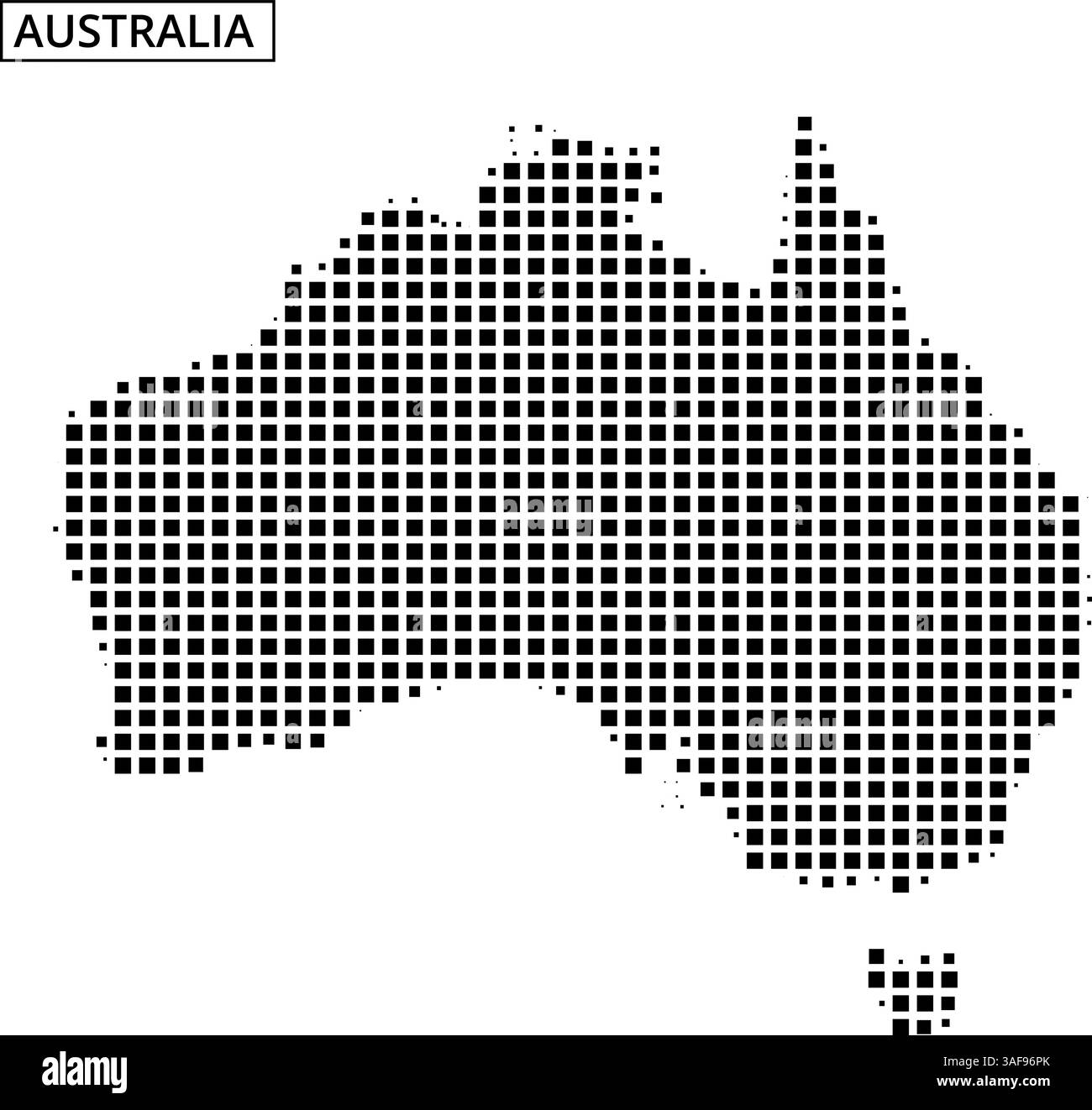 A detailed map of Australia created using dot patterns, highlighting its geographical layout and ...