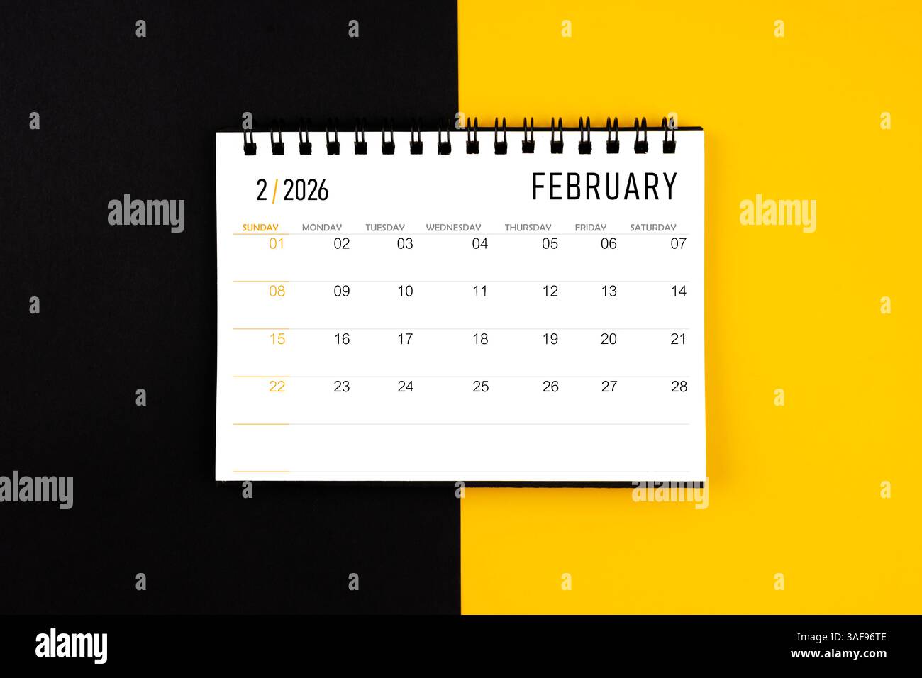 February 2026 desk calendar on black and yellow color background, Flat ...