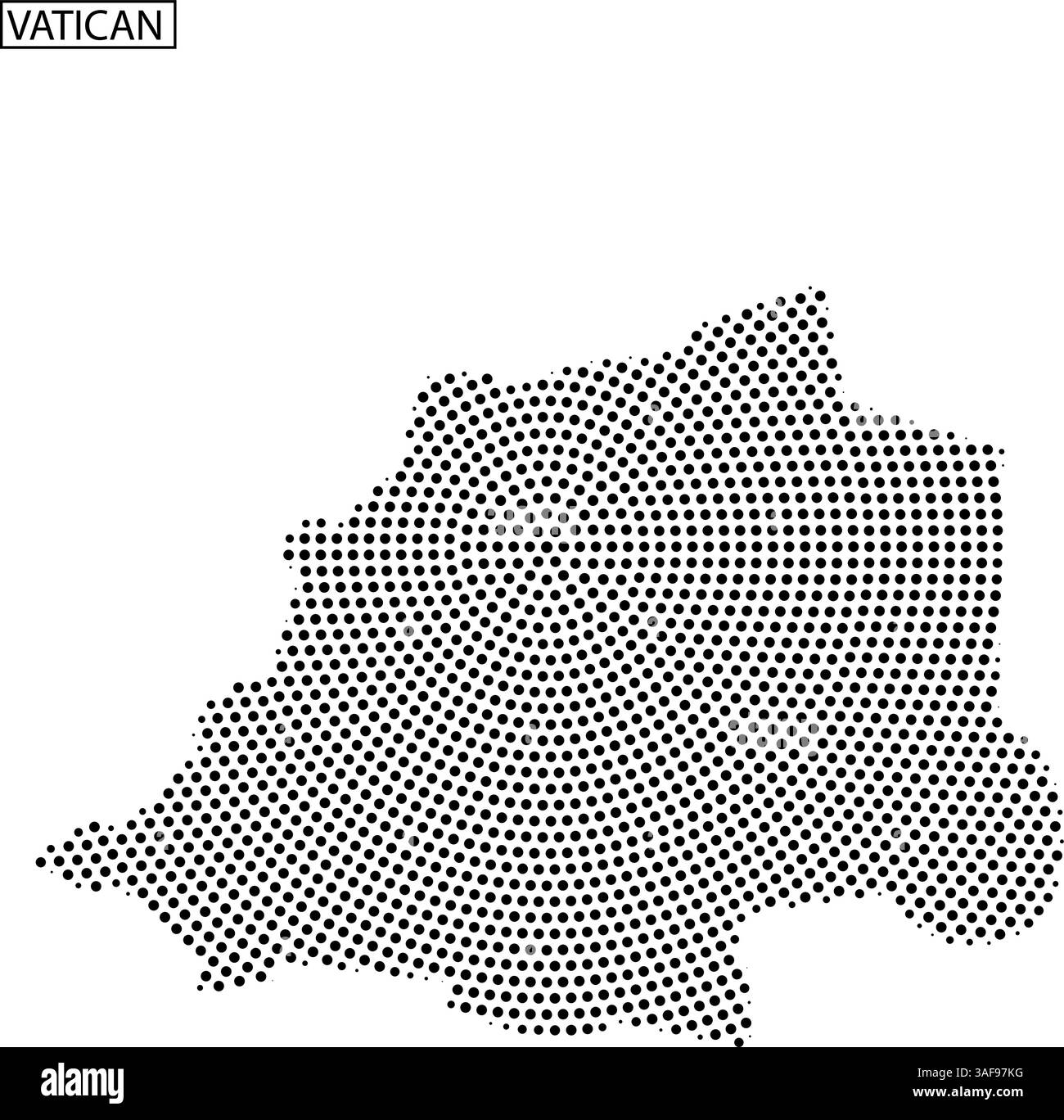 A black grid outline of Vatican City illustrates its unique shape on a ...