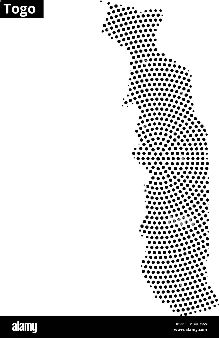 A dotted representation showcases the unique shape and borders of Togo ...