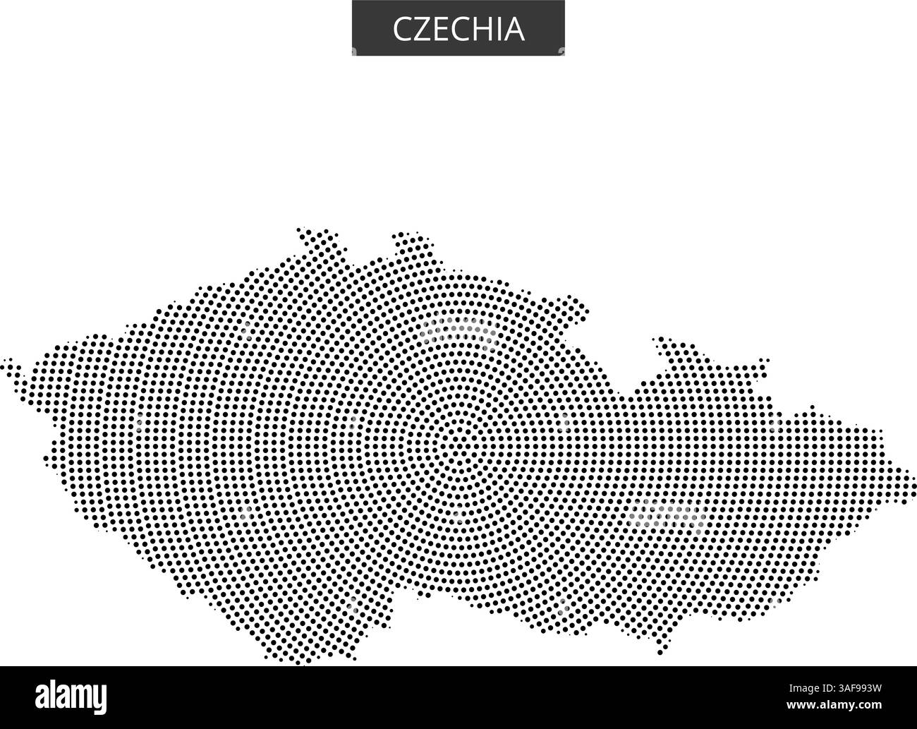 A dotted map of Czechia showcases its borders and geographical features ...
