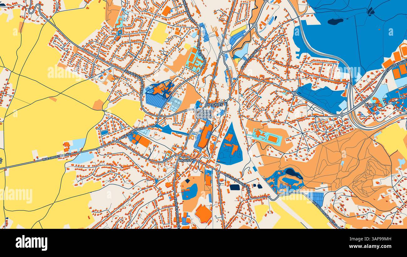 Colorful Ottignies-Louvain-la-Neuve Art Map with Labels and Buildings ...