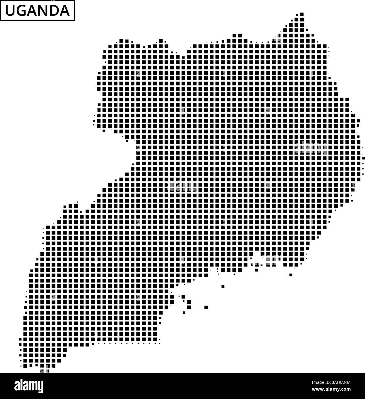 A map of Uganda illustrated with a dotted pattern, showcasing the ...