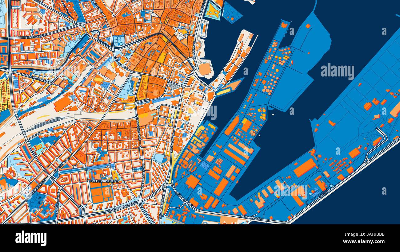 Colorful Aarhus Art Map with Labels and Buildings with many details for ...