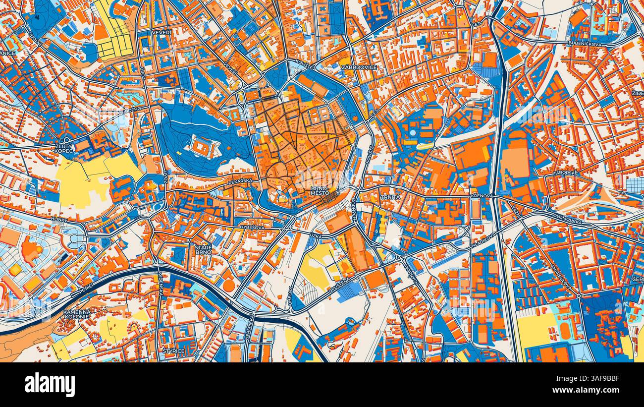 Colorful Brno Art Map with Labels and Buildings with many details for ...