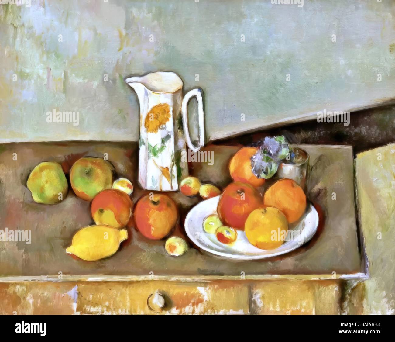 Still Life Milk Jug and Fruits on a Table, 1890 (painting) Cezanne ...