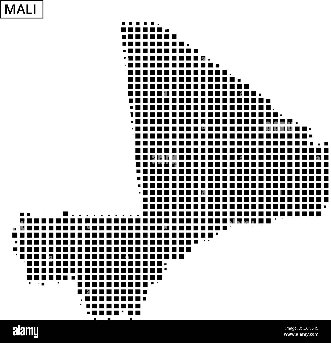 A dotted map displays the outline of Mali, highlighting its ...