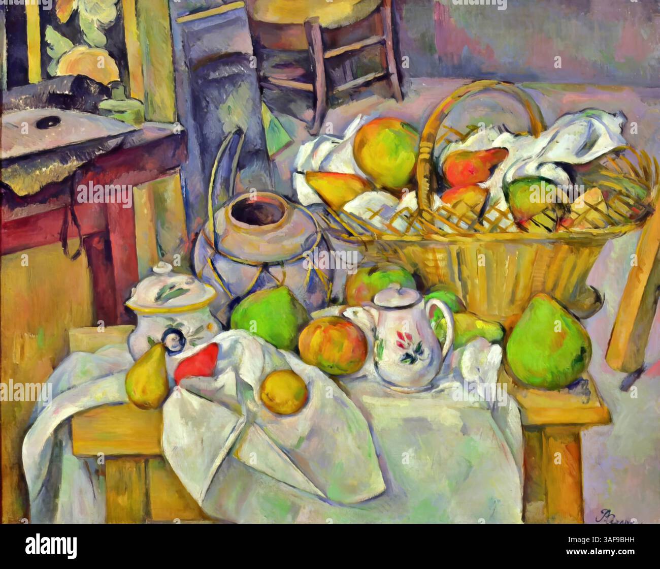 Still life with basket, 1888-1890 – Paul Cezanne Stock Vector Image ...