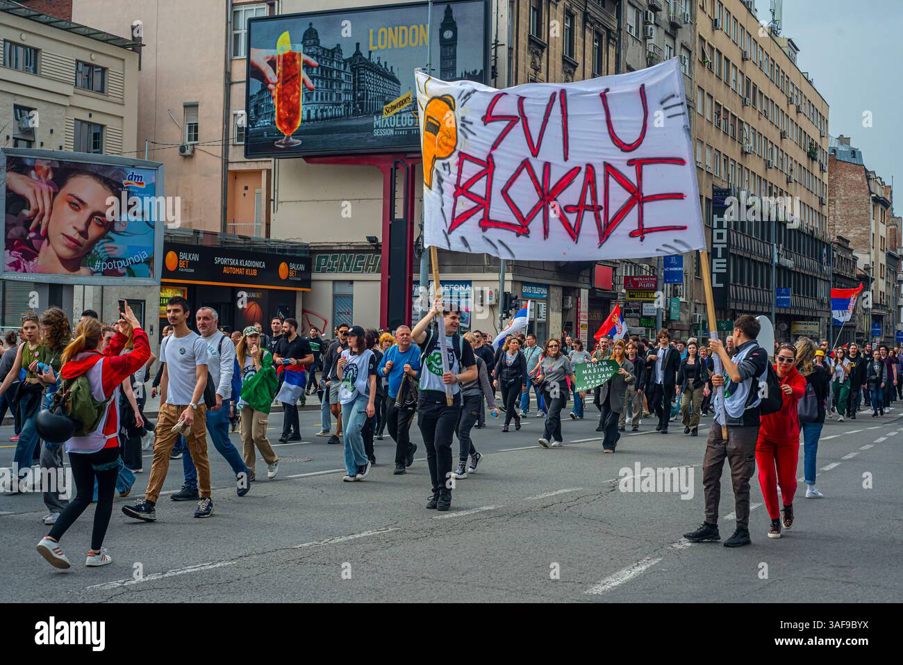 Belgrade, Serbia, March 15, 2025, Students, and farmers protest ...