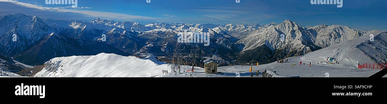 panorama of a ski resort in Italy in the Alps with a T-bar lift on a ...