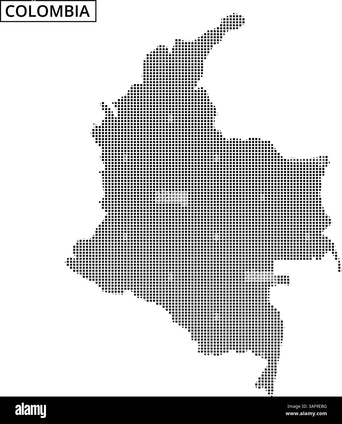 A dotted map of Colombia showcases the country's distinctive outline ...