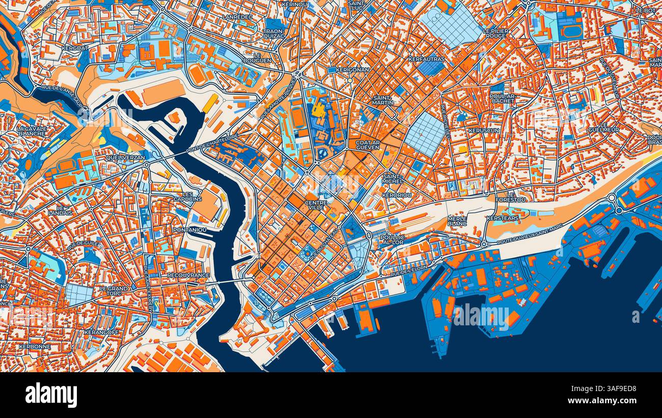 Colorful Brest Art Map with Labels and Buildings with many details for ...