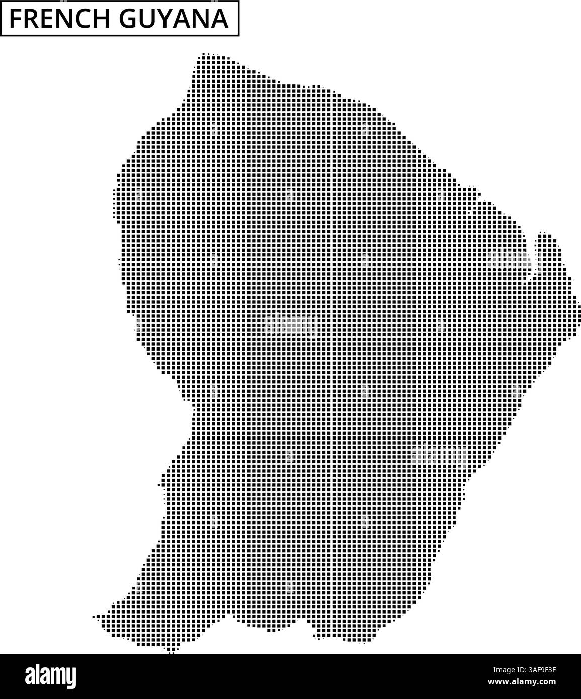 This illustration displays a dotted map of French Guyana, emphasizing its unique geographical ...