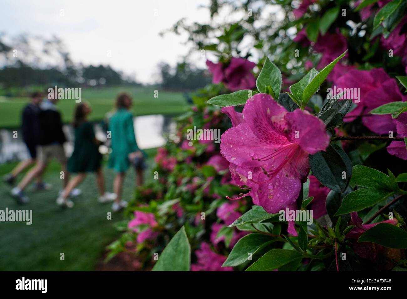 Patrons walk the course during a practice round at the Masters golf ...
