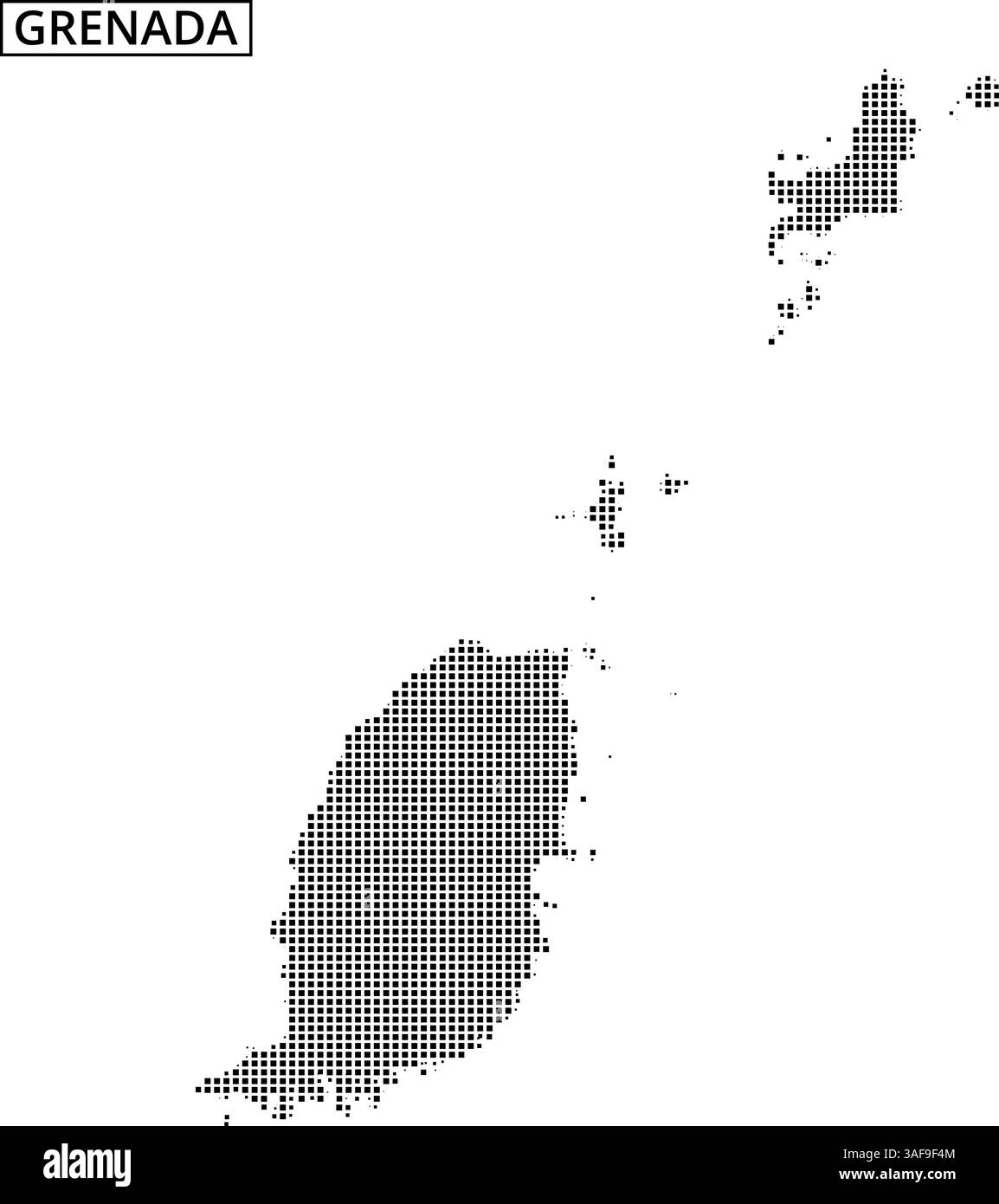 Detailed outline of Grenada highlighting its geography and surrounding islands using a grid ...