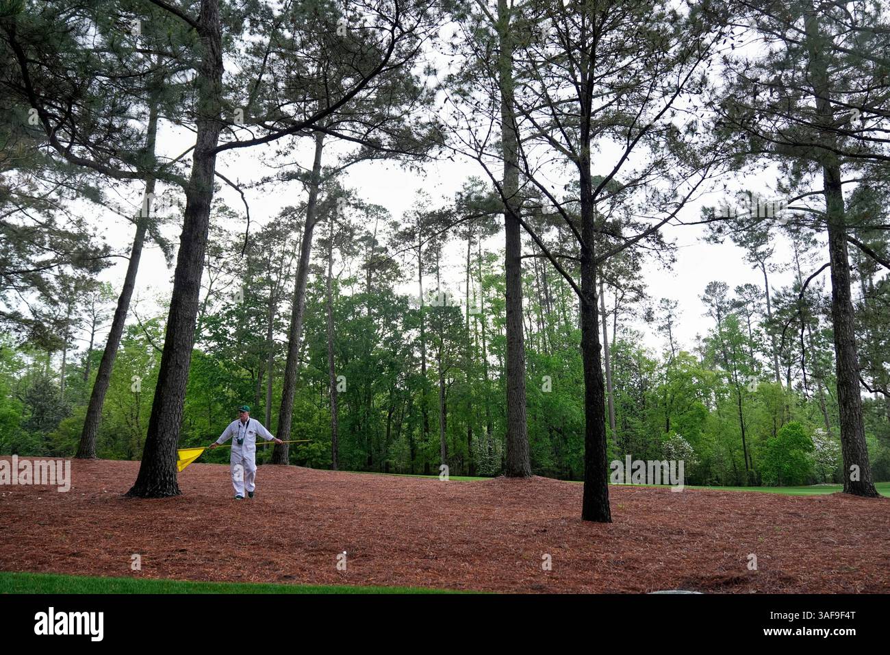 A ball spotter stands along the 11th fairway during a practice round at ...
