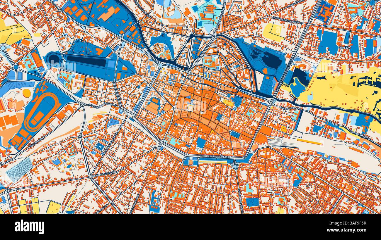 Colorful Amiens Art Map with Labels and Buildings with many details for ...