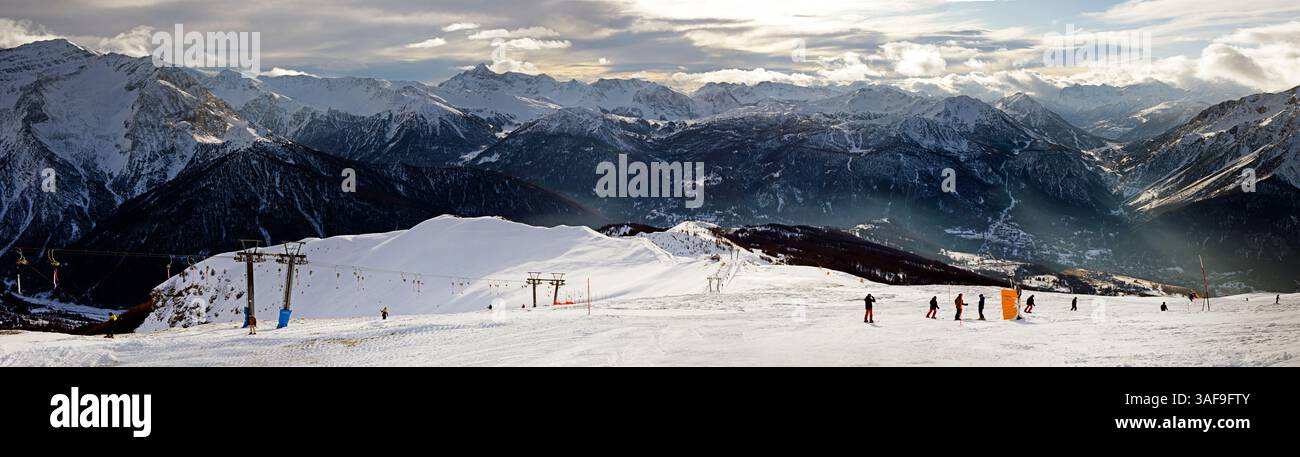 panorama of a ski resort in Italy in the Alps with a T-bar lift ...